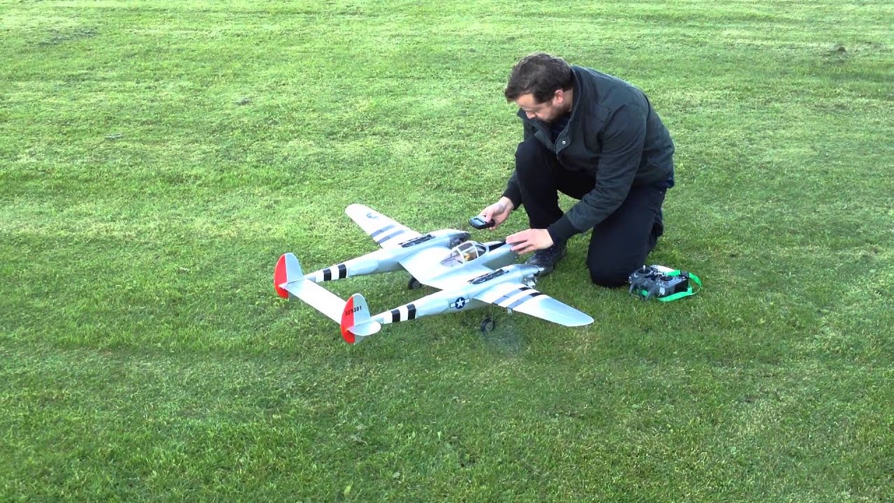 p-38 lightning rc warbird with 2 asp .21 engines - YouTube