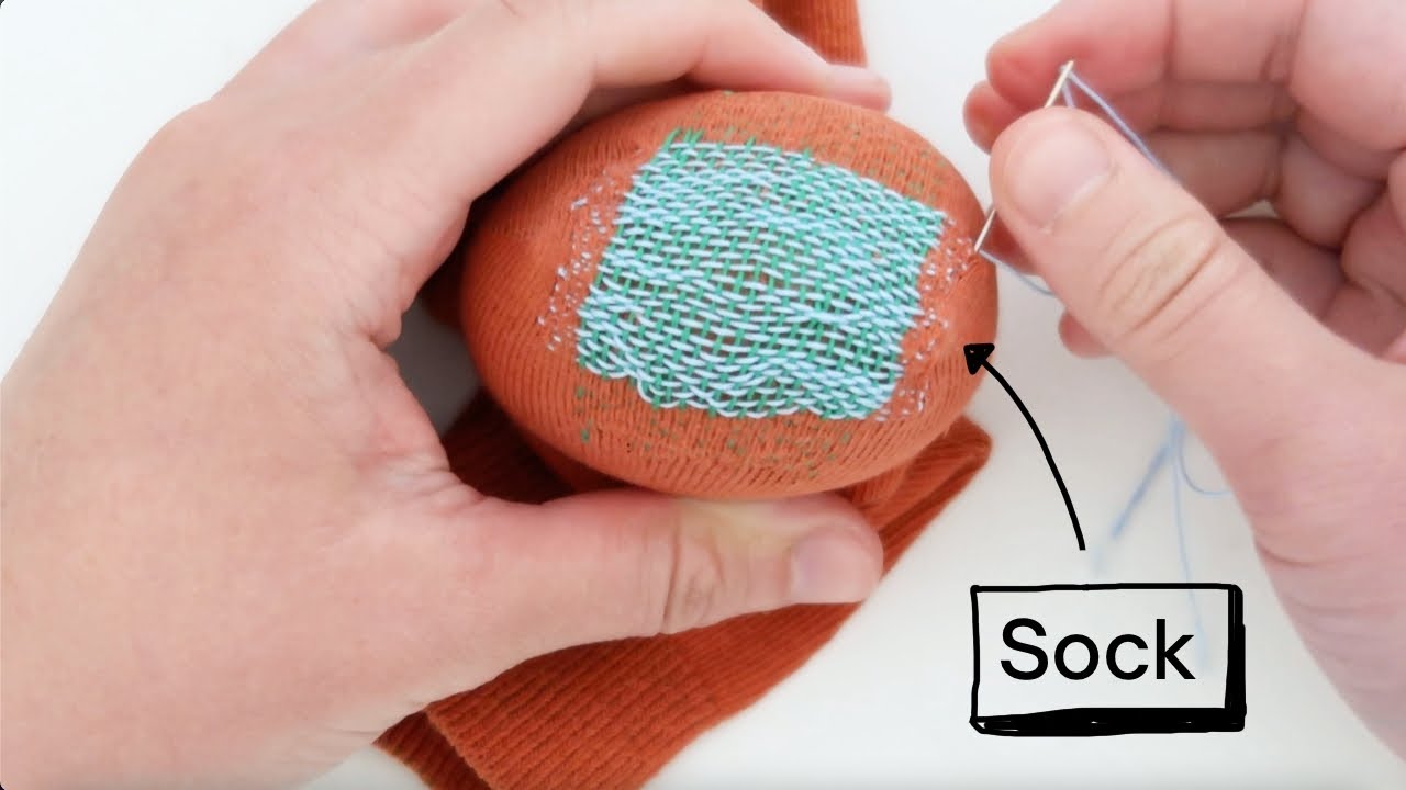 Repair a hole in your sock (Using darning technique) - YouTube