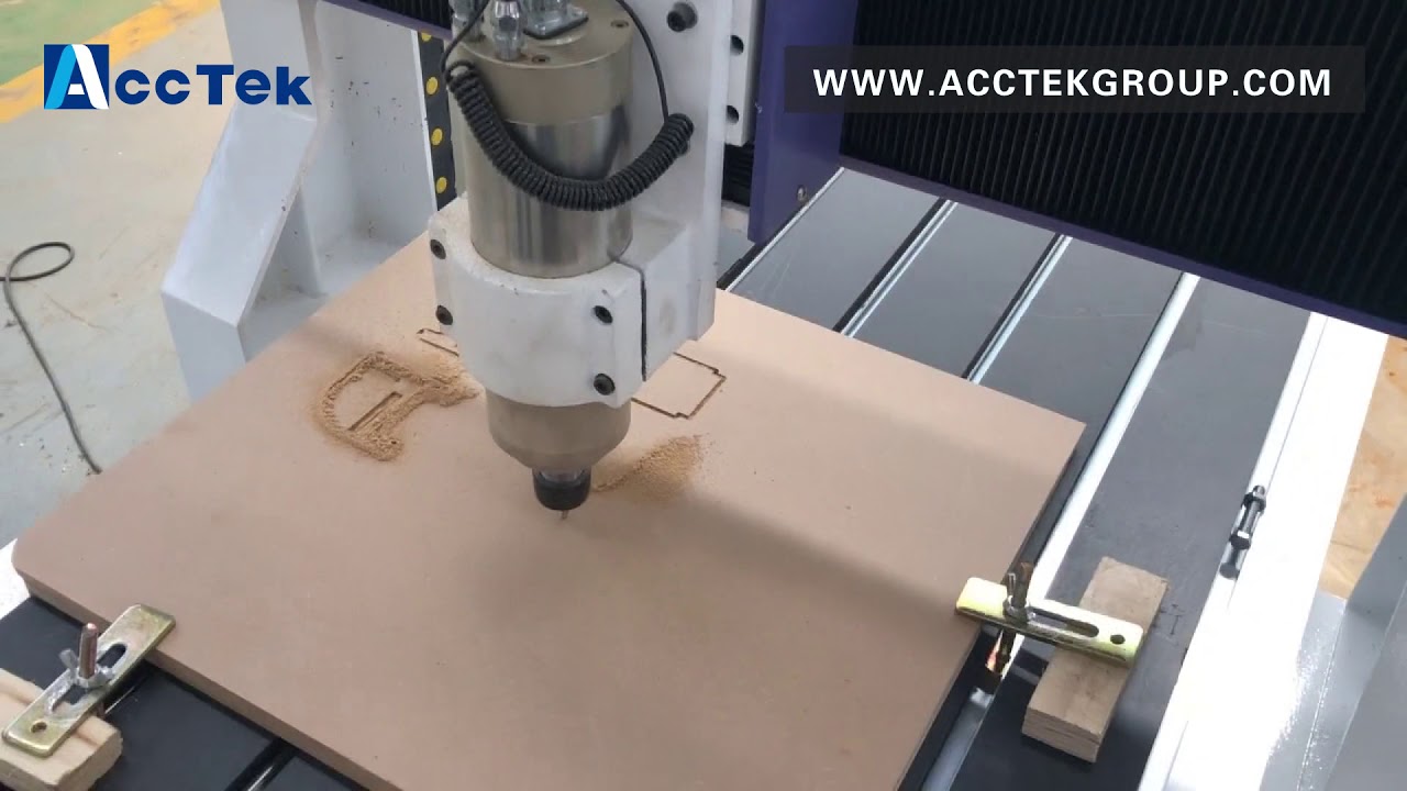 Acctek cnc router wood cutting test - YouTube