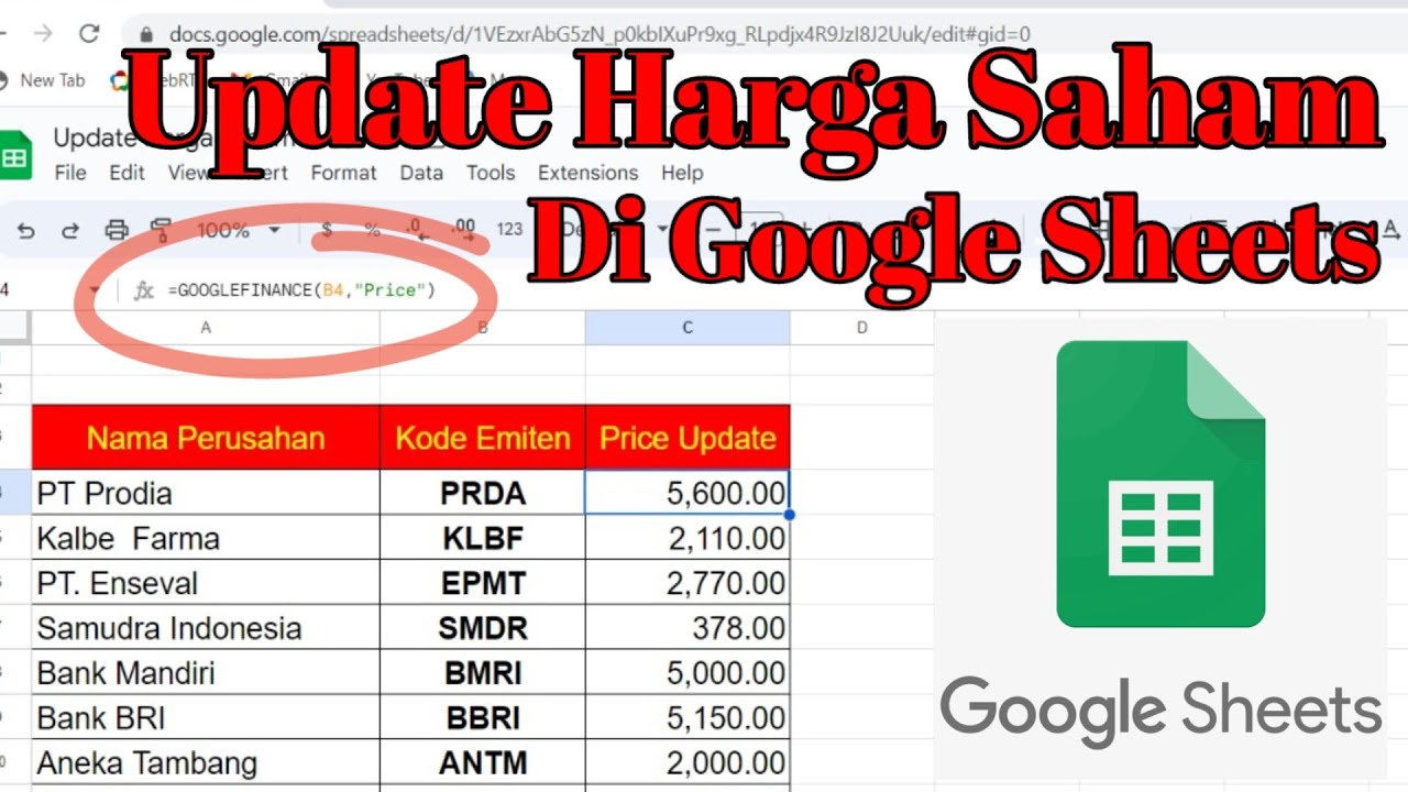 Cara Mendapatkan Update harga Saham di Google Sheets - YouTube