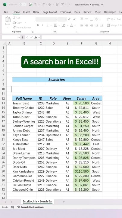 Create a Search Bar in Excel! - YouTube