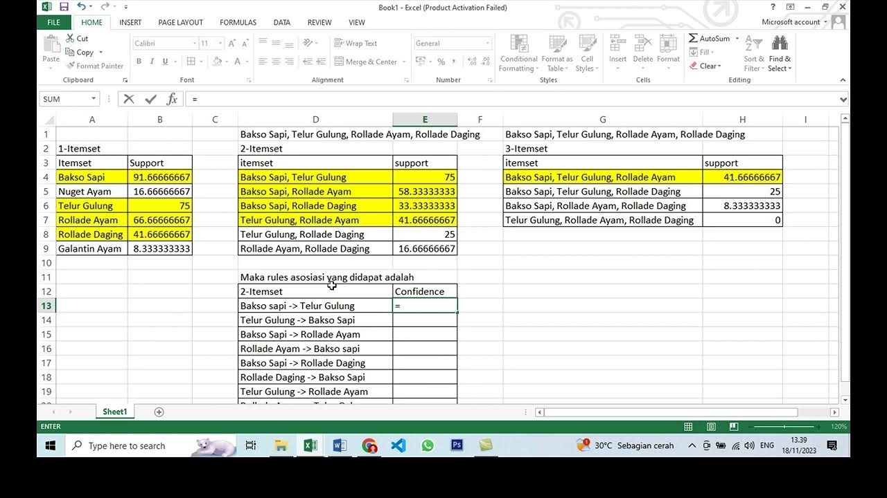 Mencari Rules Asosiasi Algoritma Apriori Menggunakan Excel - YouTube