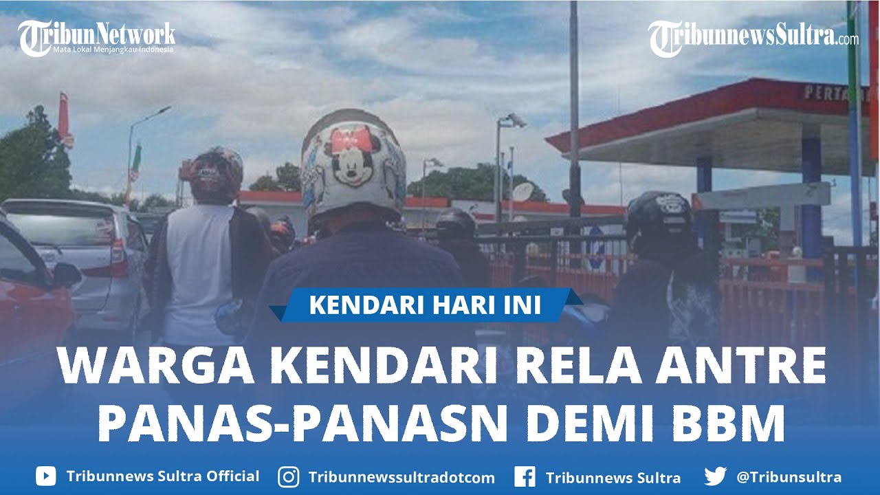 Pengendara Motor Rela Panas-panasan Antre BBM Pertalite di SPBU Kendari ...