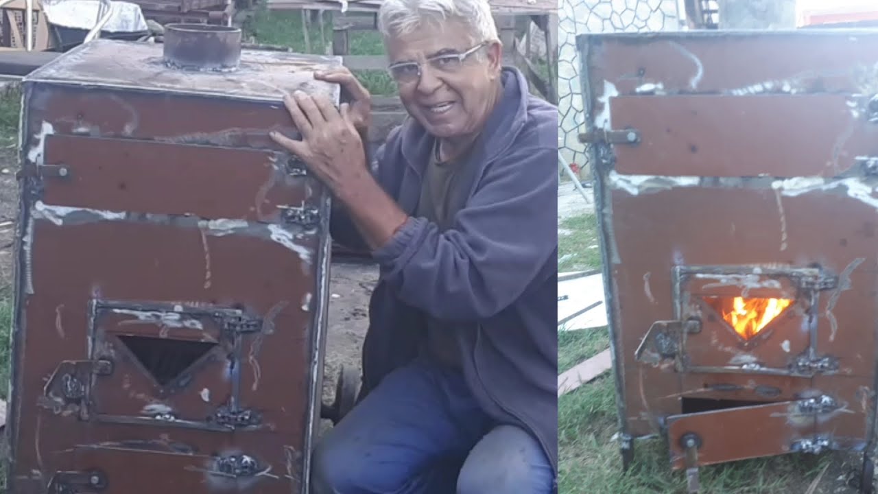 Ξυλόσομπα με φούρνο κατασκευή Wood stove for heating and cooking - YouTube