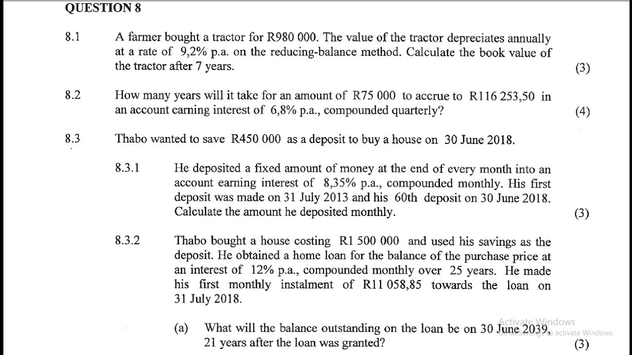 B | NOVEMBER 2021 GRADE 12 MATHEMATICS P1 - Financial Mathematics (Loan ...