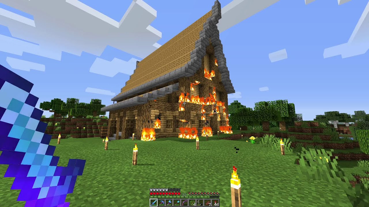 Burning My Sister's House in Minecraft - YouTube
