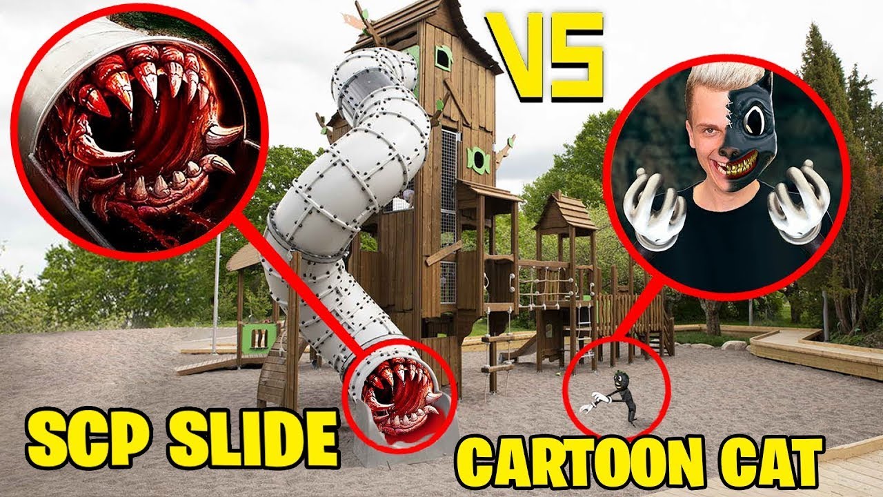 SCP SLIDE vs CARTOON CAT Bruno! Carnivorous Slide SCP ate it - YouTube