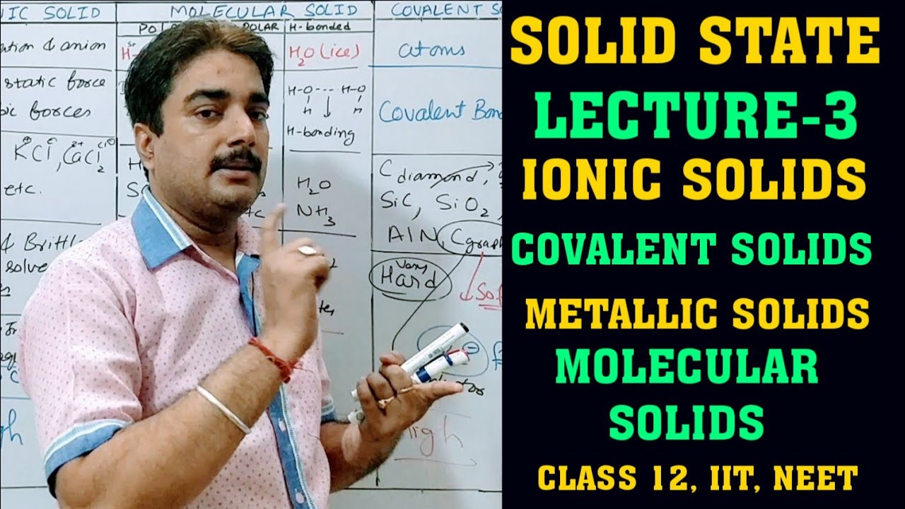Solid state|Lect-3|Ionic Solids| Covalent Solids|Metallic Solids|Molecular solids|Class 12,IIT ...