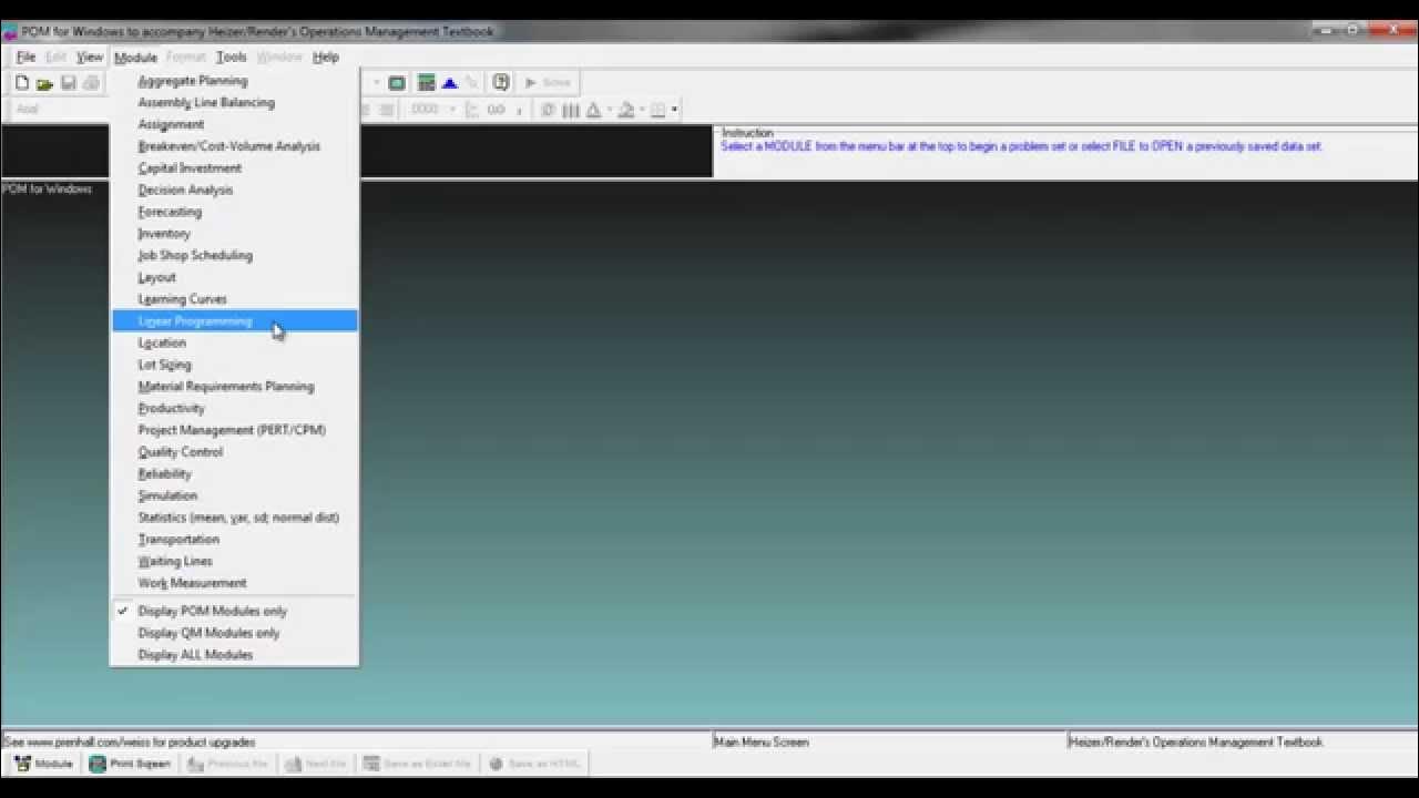PROGRAMACIÓN LINEAL EN POM-QM FOR WINDOWS - YouTube
