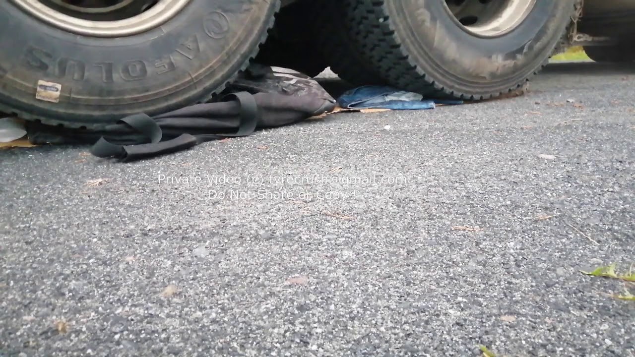 Semi Truck run over sport gear clothes bag and scooter tire - YouTube