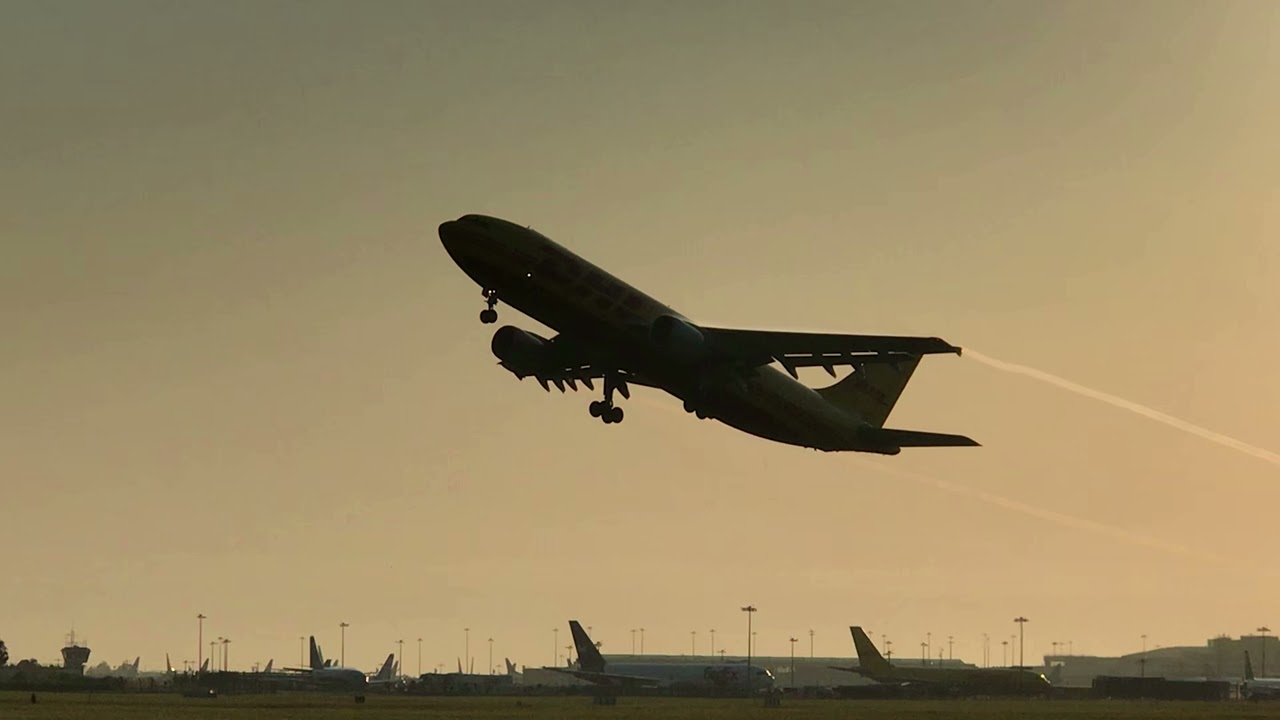 Airbus A300 Freighter sunrise take off - YouTube