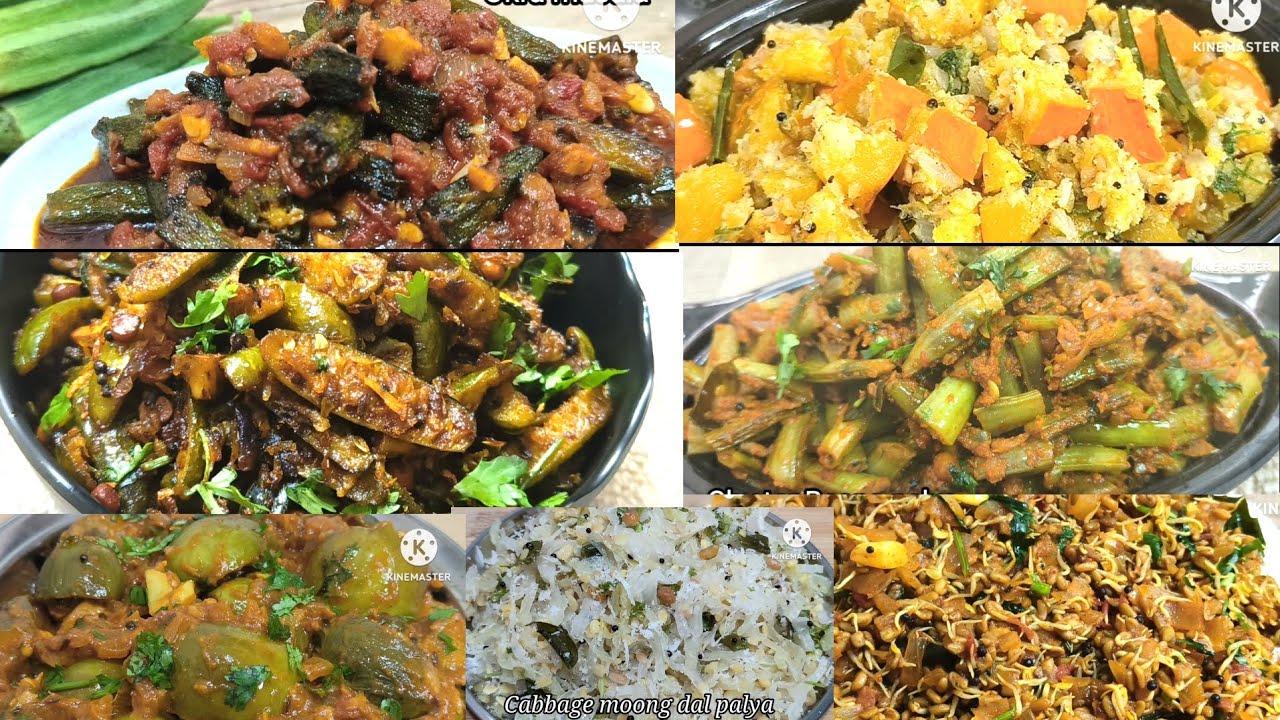 7 easy Sabji|palya|poriyal|Bhindi|pumpkin|Dondakaya|Gwarfali|Brinjal ...