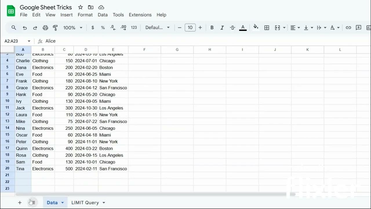Query in google sheet,#spreadsheet, Get top 5 PRODUCT using LIMIT query ...