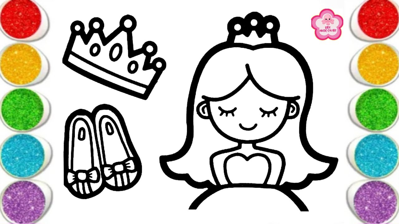 Beautiful princess drawing, painting, coloring for kids | Cute princess ...