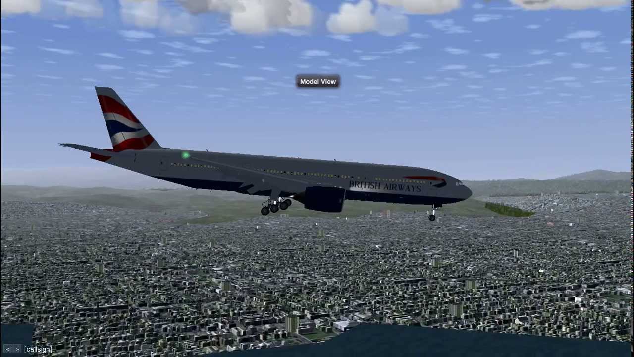 Flightgear 2.12 - Boeing 777-200 landing at San Francisco International ...