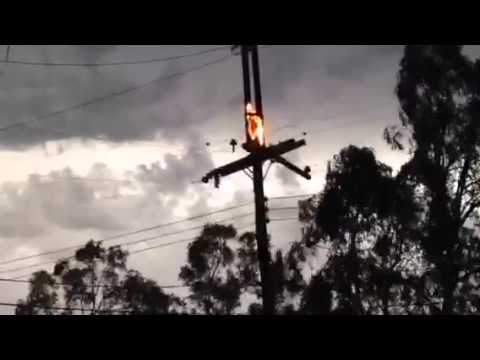 Power pole on fire - YouTube