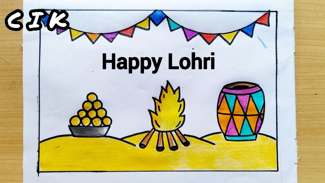 Lohri Drawing easy | Lohri festival Drawing | Happy lohri Drawing | How ...