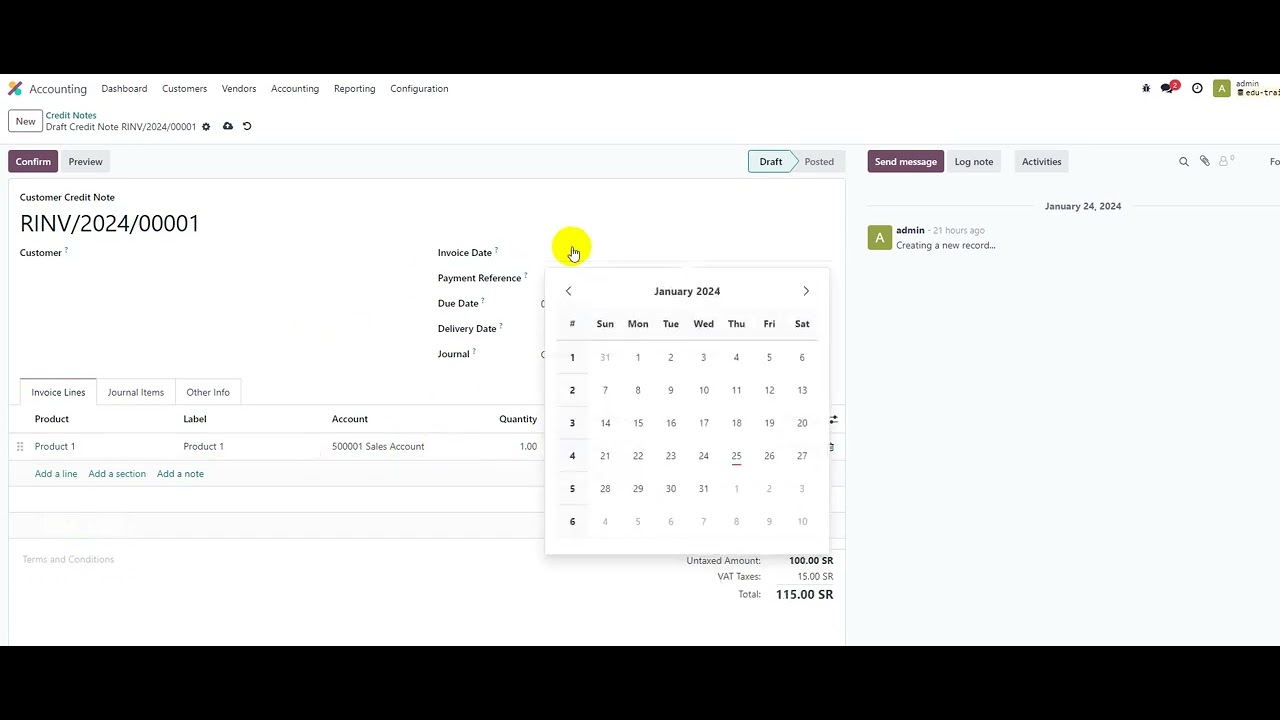 Credit note Odoo V 17 - YouTube
