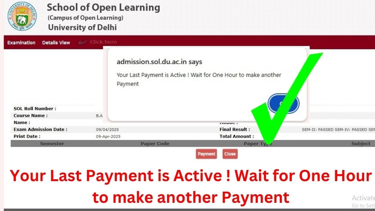 Your Last Payment is Active ! Wait for One Hour to make another Payment ...