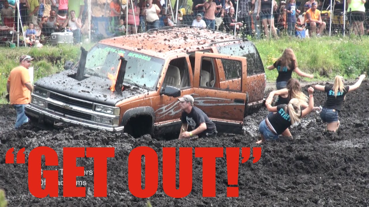 Pack of Girls pour out of Truck on Fire at Perkins Mud Bog - YouTube