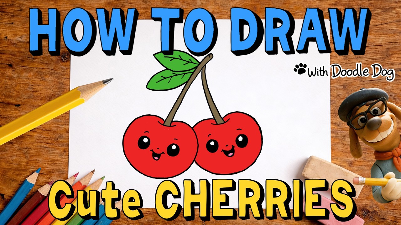 How to Draw Cute Cherries 🍒 | Easy Drawing for Kids | Doodle Dog - YouTube
