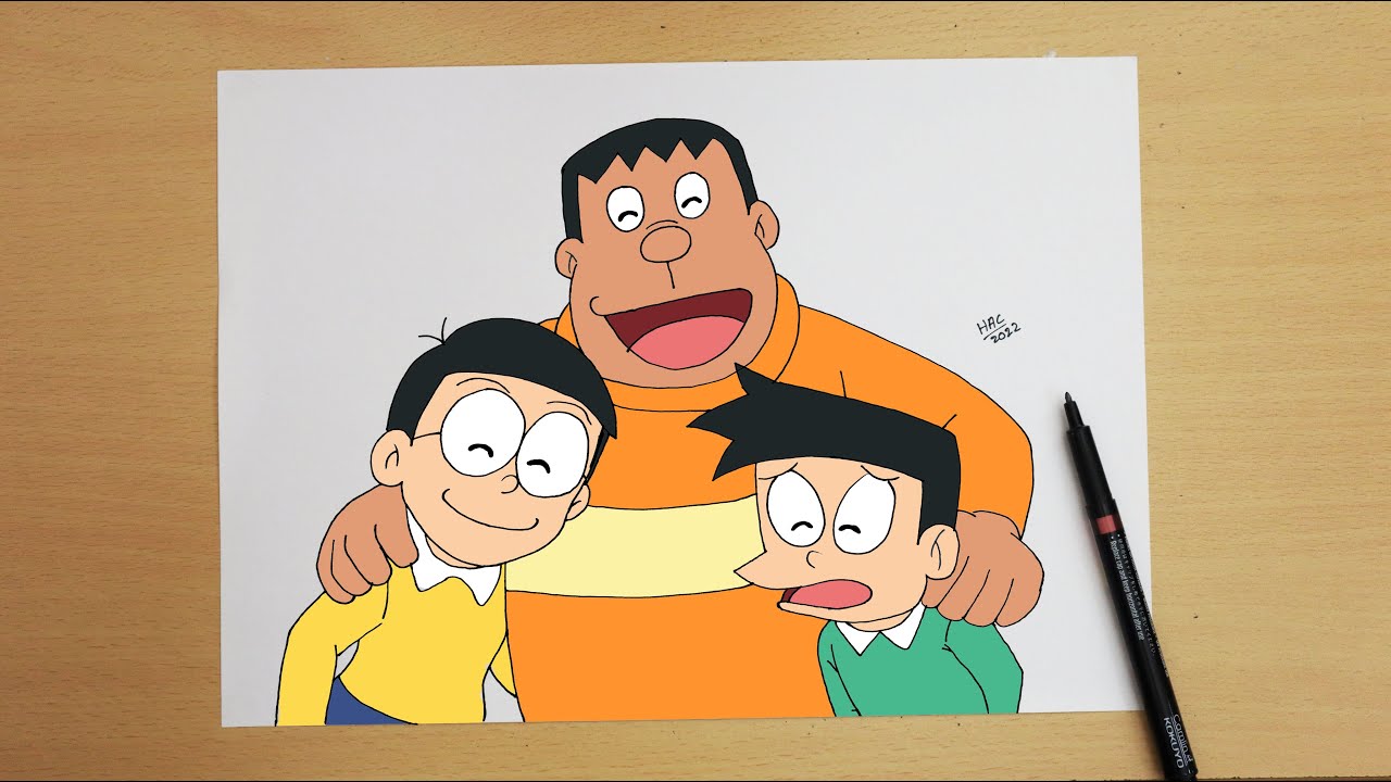 How to draw Nobita, Gian and Suneo || Easy drawing || Doraemon - YouTube
