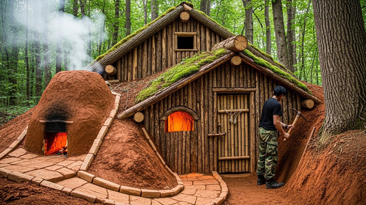 Survive 30 Days in the Forest, Building a Wooden House Underground to ...