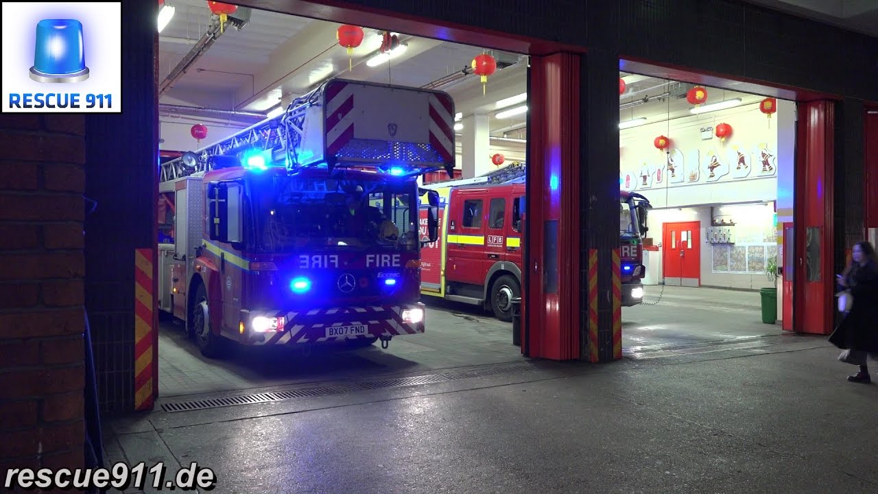 [London Fire Brigade] Turntable ladder A243 + Pump ladder A241 LFB Soho ...