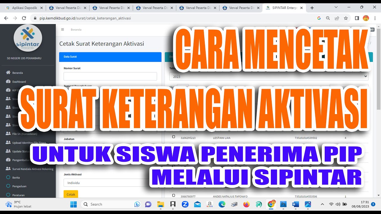 Cara Mencetak Surat Aktivasi PIP Melalui Sipintar - YouTube