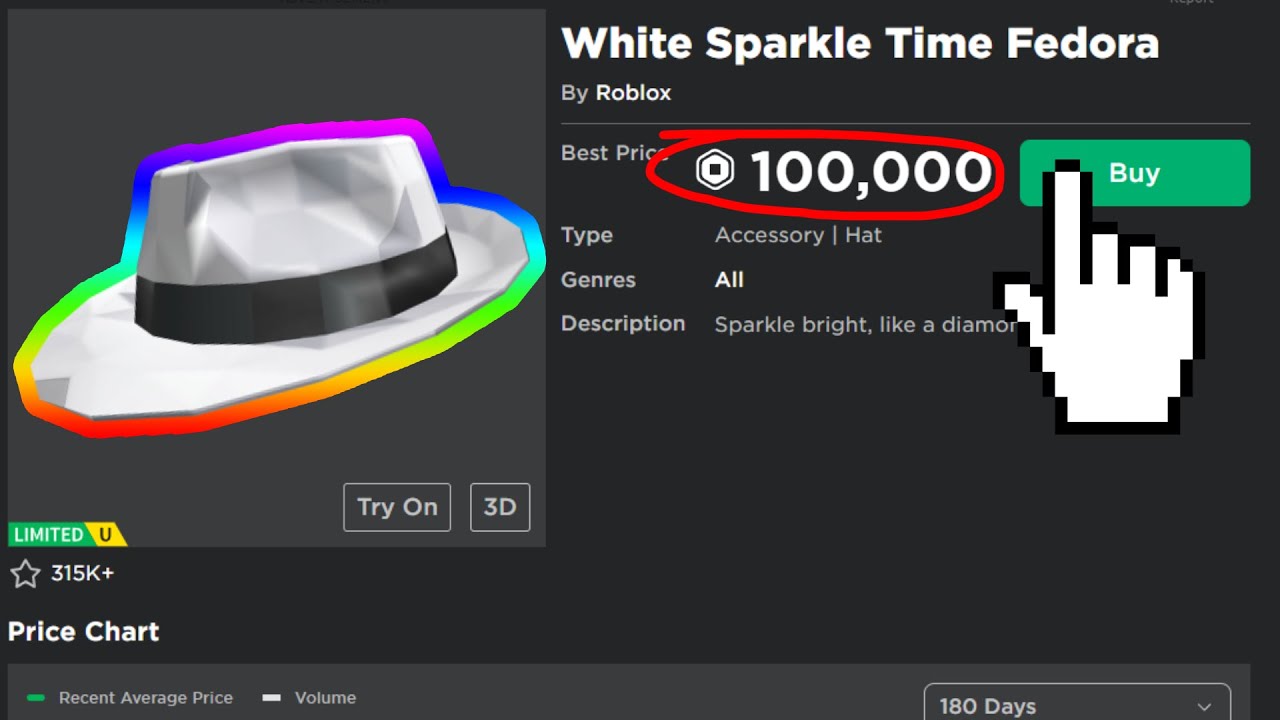 I Bought White Sparkle Time Fedora for 100,000 Robux - YouTube