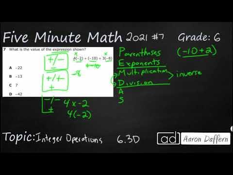 6th Grade STAAR Practice Integer Operations (6.3D - #7) - YouTube