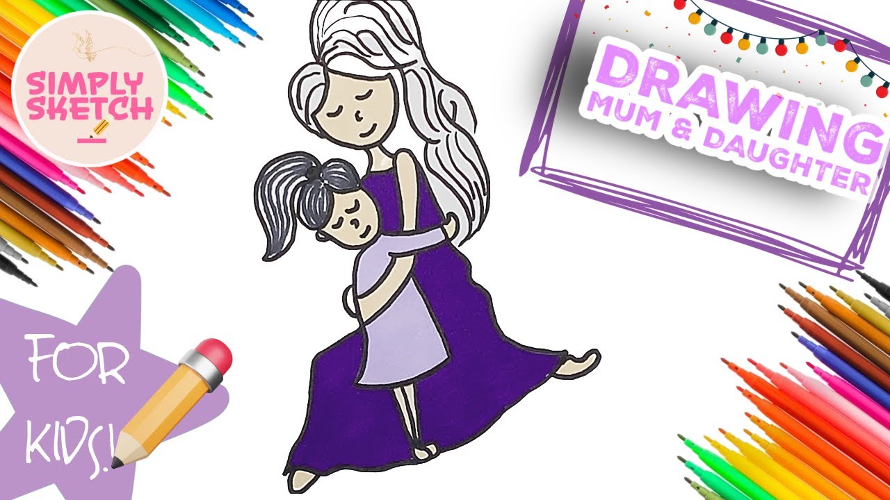 How to draw mum and daughter | Simply sketch #drawing #mothersday #mom ...