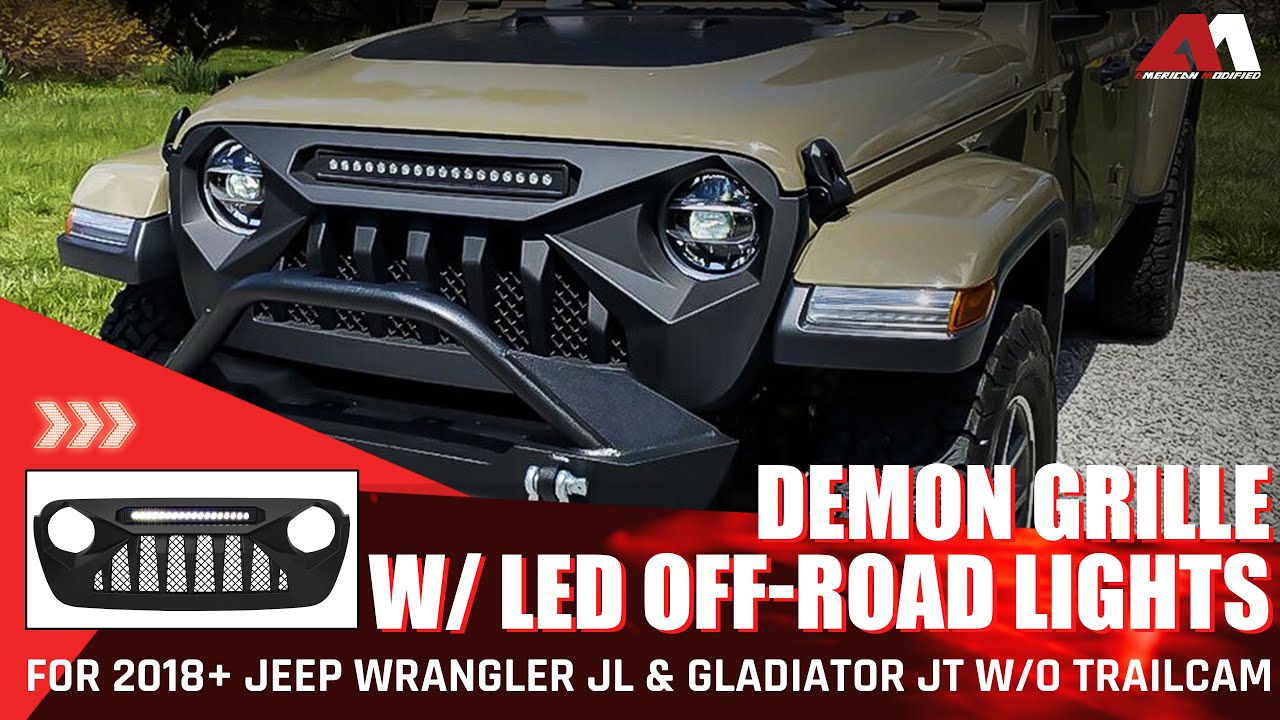 American Modified 18+ Demon Grille w/ LED Off-Road Lights Wrangler JL ...