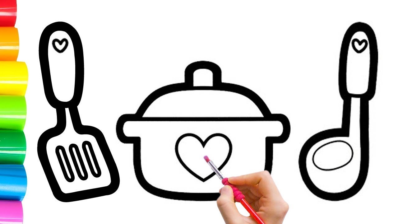 Learn to draw Cutlery, Coocking equipments drawing and colouring video ...