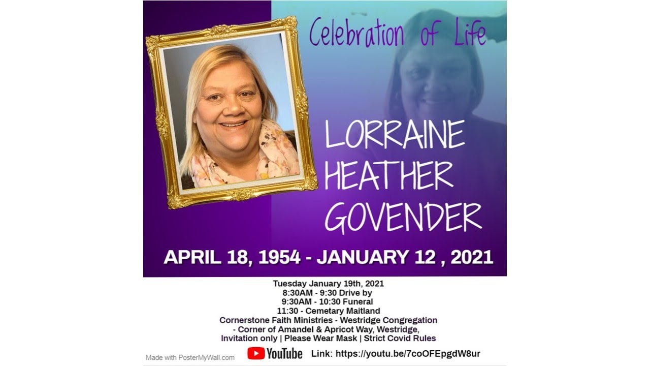 Celebrating The Life Of Lorraine Heather Govender - YouTube
