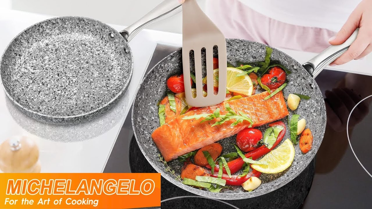Michelangelo 10 Inch Frying Pan With Lid | Nonstick Stone Frying Pan ...