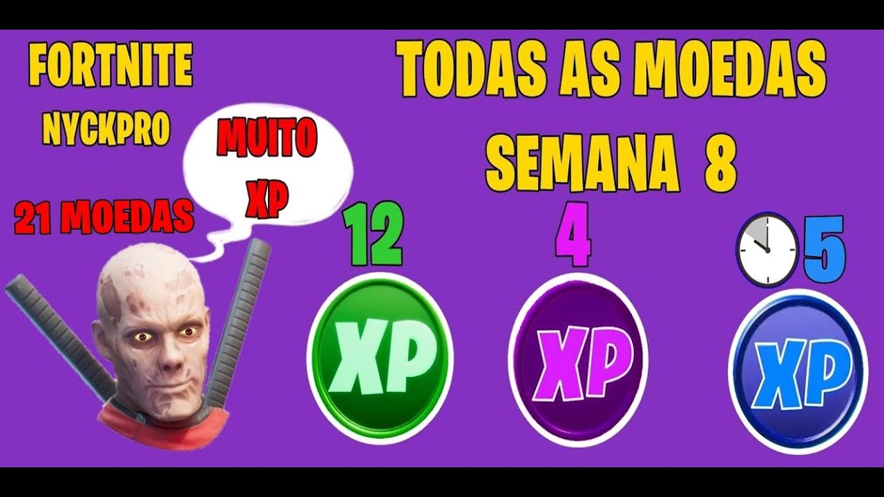LOCALIZAÇÃO DE TODAS AS MOEDAS DE XP SEMANA 8!!! - FORTNITE TEMPORADA 2 ...