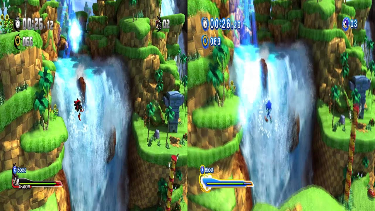 Sonic Generations split screen test Sonic vs Shadow Green hill (60fps ...