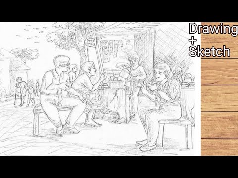 Tea stall drawing | tea stall drawing sketch _maam learning heart - YouTube