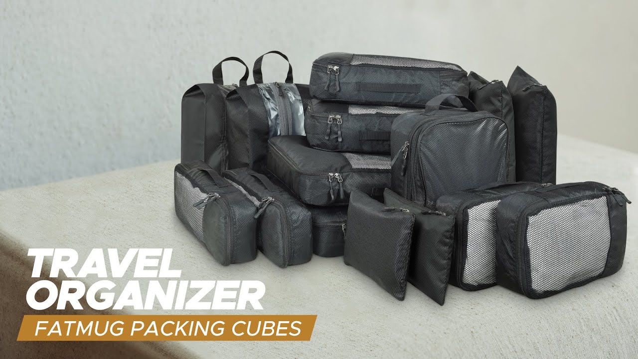 FATMUG Packing Cubes Travel Bag Organiser Set of 15(2L,2M,2S, 2Slim, 3 Shoe & 4 Laundry Pouch ...