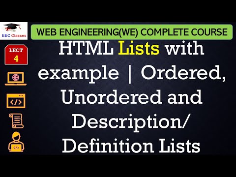 HTML Lecture 3 - Ordered, Unordered and Description/ Definition Lists - YouTube
