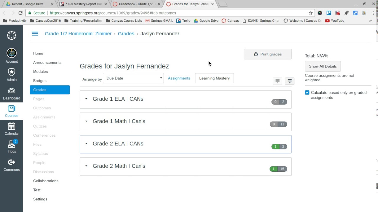 Learning Mastery Gradebook in Canvas - YouTube