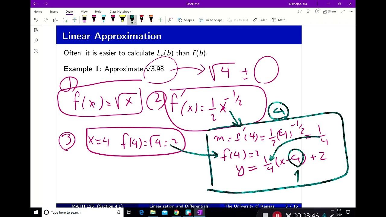 Linearization Approximation, 1 dim Calculus, Sqrt - YouTube
