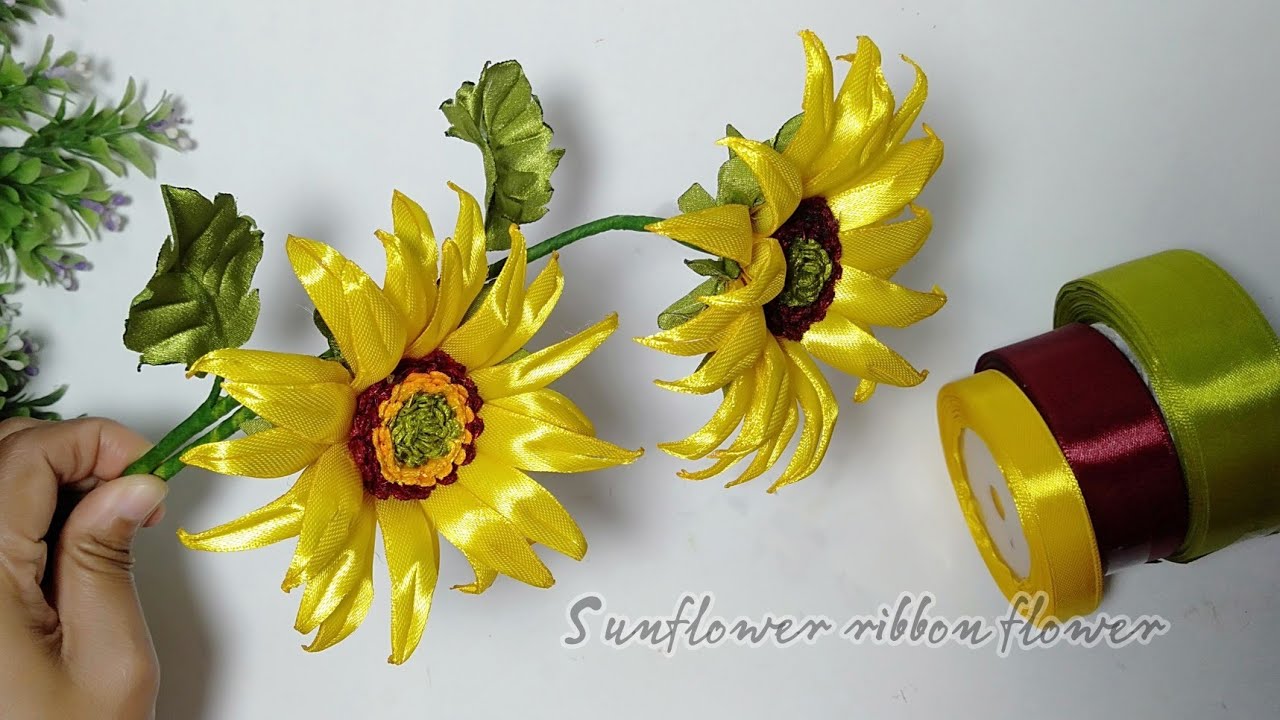 D.I.Y| how to make satin ribbon flower easy| sunflower ribbon flower ...
