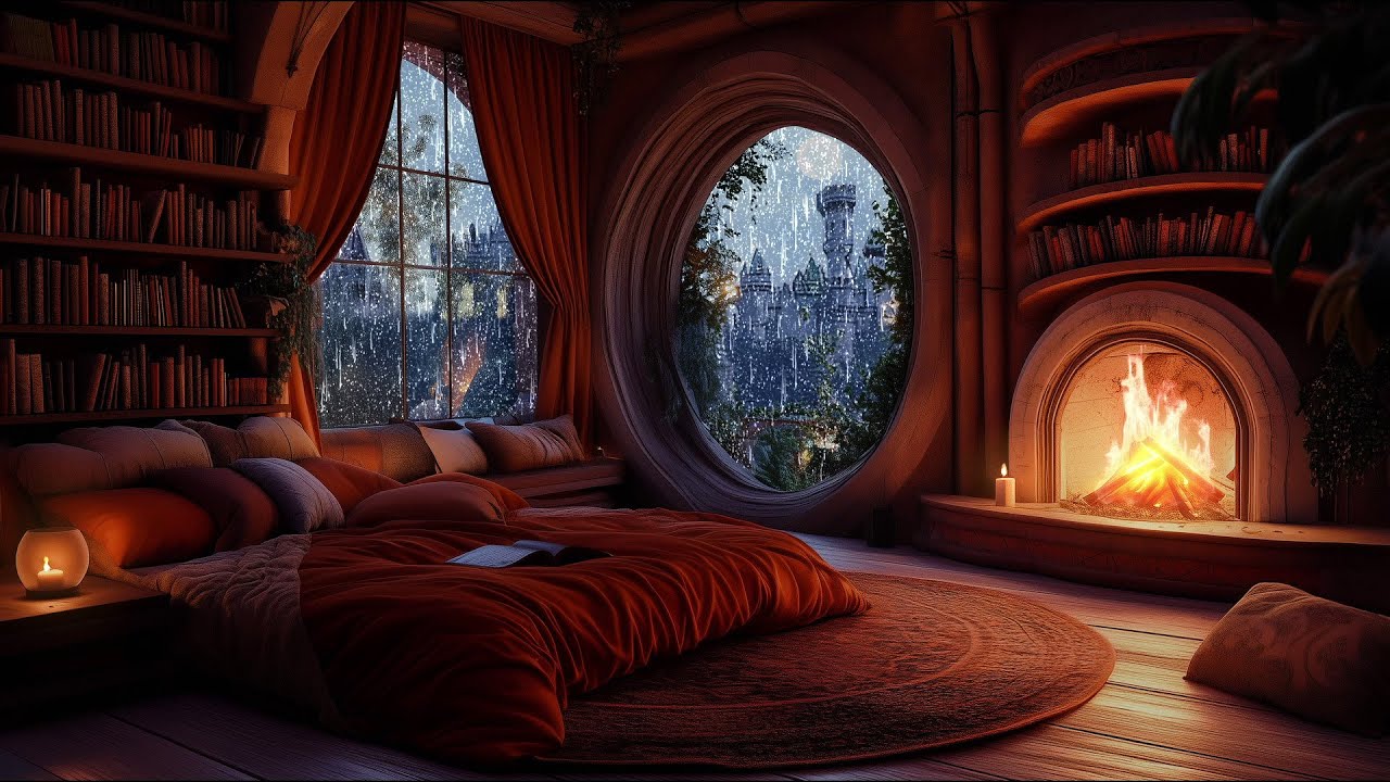 Instant Sleep in a Cozy Secret Castle Room - Rain, Fireplace and ...
