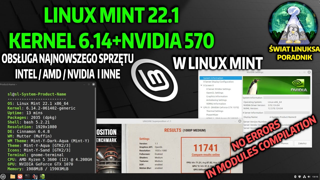 LINUX MINT 22.1 i obsługa najnowszego sprzętu Kernel 6.14 i NVIDIA DRIVER 570.XX 0 COMPILE ...