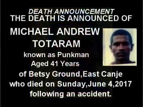 Death Announcement - Michael Andrew Totaram - YouTube