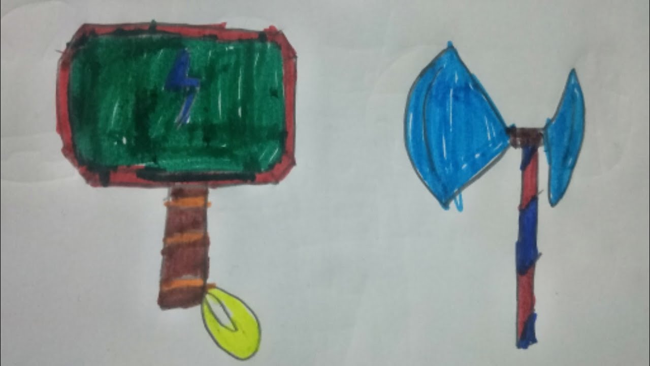 How to draw Thor Hammer and axe easy drawing for kids - YouTube