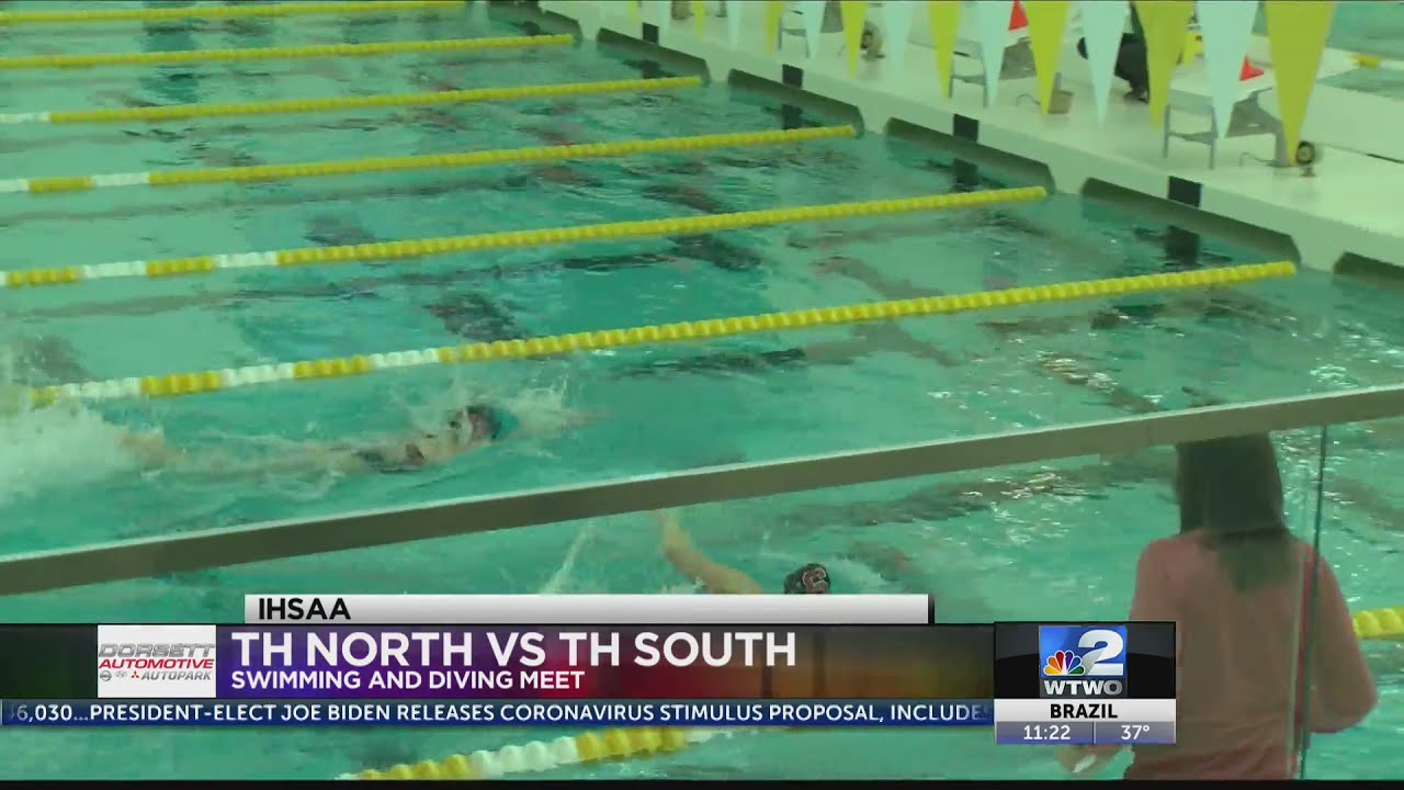 North boys - South girls split swim meet - YouTube