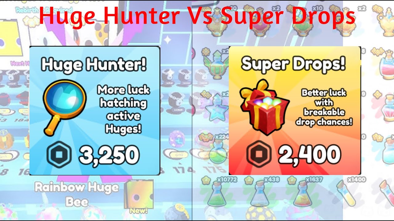 Huge Hunter🔎Vs Super Drops What is the best gamepass 🤑 In Pet Simulator ...